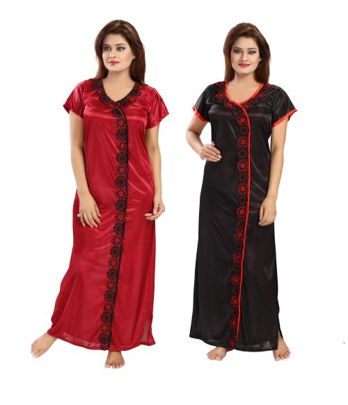 Buy Babesa Women Multicolor Printed Satin Nighty Combo- Free Size (Pack ...