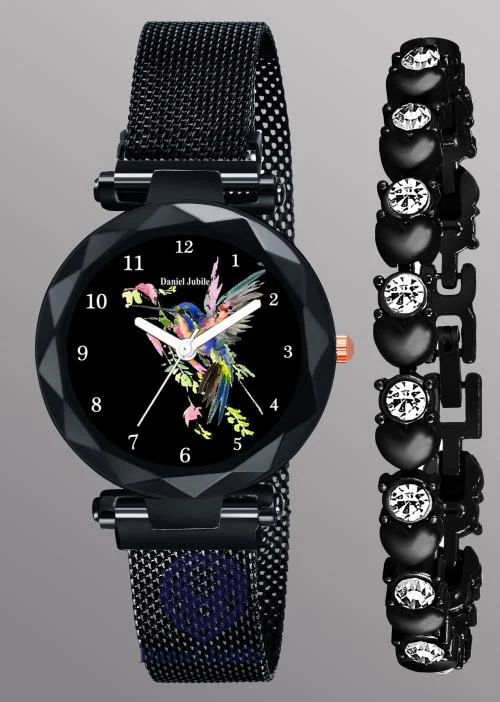 Buy Daniel Jubile Black Dial Indian Bird With Cosmic Black Studded ...