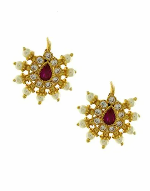 Buy Anuradha Art Jewellery Gold Plated Traditional Clip On Bugadi Earrings Pink (Women) Online ...