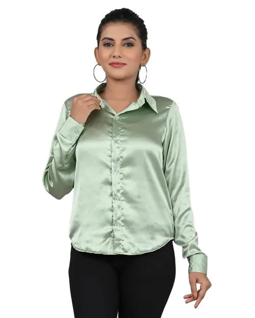 Buy KARA ART HOUSE Women Green Satin, Silk, Fabric Collar Full Sleeves ...