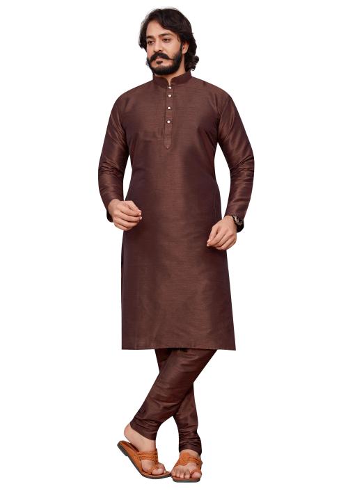 Buy EARTH ART SILK SELG DESIGN KURTA FOR MENS BROWN XXL Online at Best ...