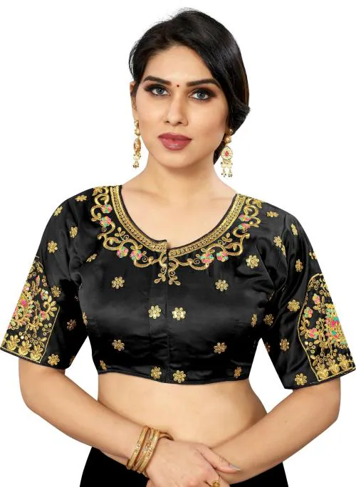 Buy Jay Pal Women Black Self Design, Embriodered Pure Silk Round Neck ...