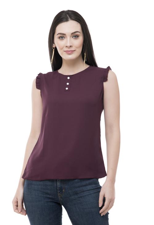 Buy Popwings Casual Polyester Crape Women Top ! Regular Relaxed Round ...