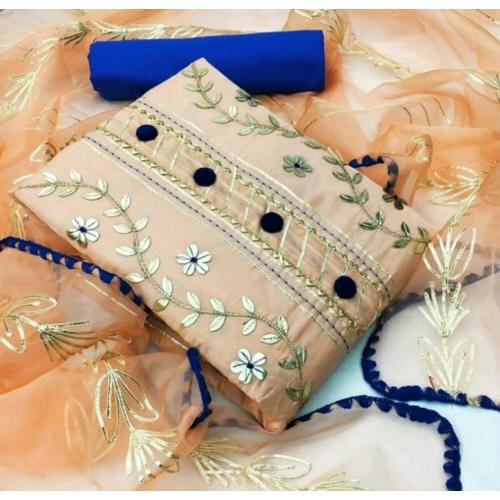 Buy GURHAL Embroidered Chanderi Unstitched Dress Material Peach Online ...