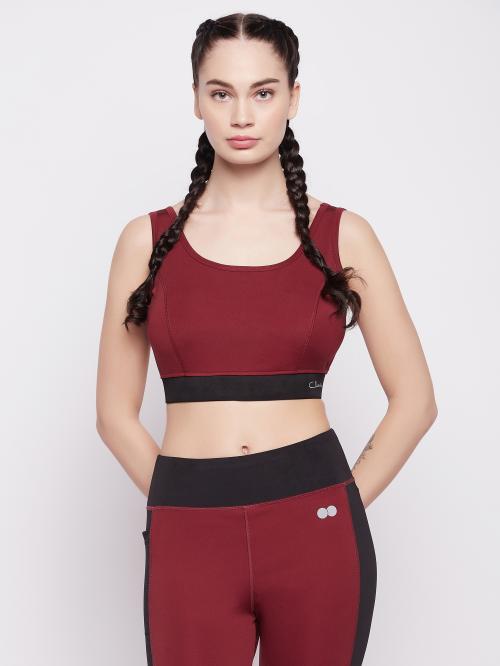 Buy Clovia Maroon Solid Polyester Sports Bra Online at Best Prices in ...