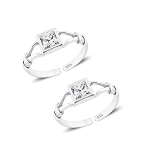 Buy Styleejewel Silver Metal White Cz And Ruby Stone Toe Rings For ...