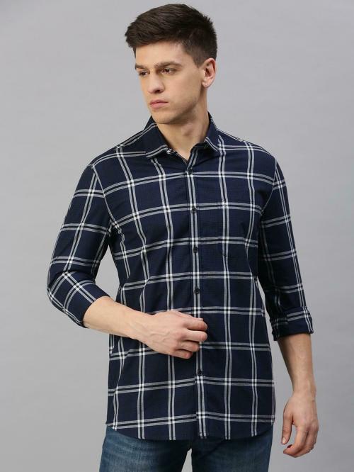 Buy Classic Polo Men Blue Checkered Pure Cotton Shirt Online at Best ...