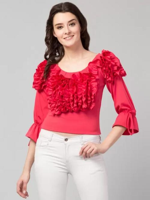 Buy Famiss fashion Women's Floral Regular fit Top(Pink) Online at Best ...