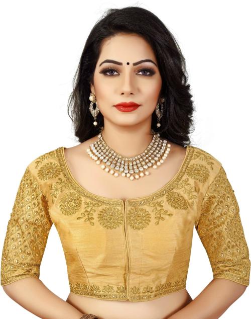Buy Jay Pal Women Gold Embriodered Cotton Silk Round Neck Blouse Online ...
