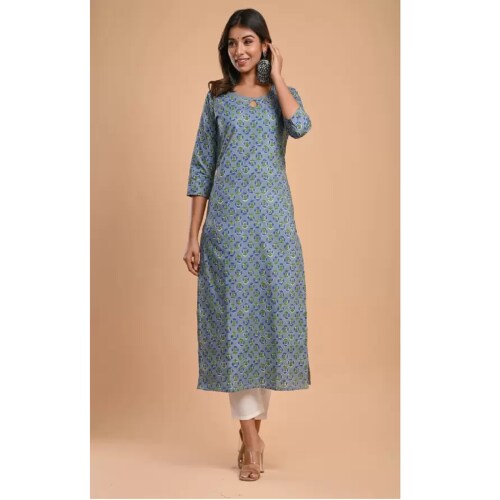 Buy Aasiya Women Floral Print Pure Cotton Straight Kurta (Grey) Online ...