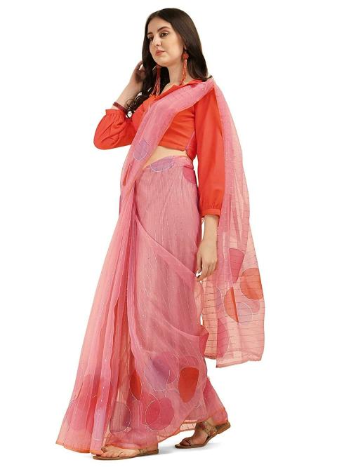 Buy Dungrani Pink Organza Women Saree With Blouse Pic Online at Best ...