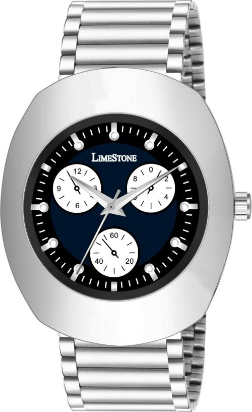Buy Limestone Dummy Chronograph Display Blue Dial Silver Strap Analog ...