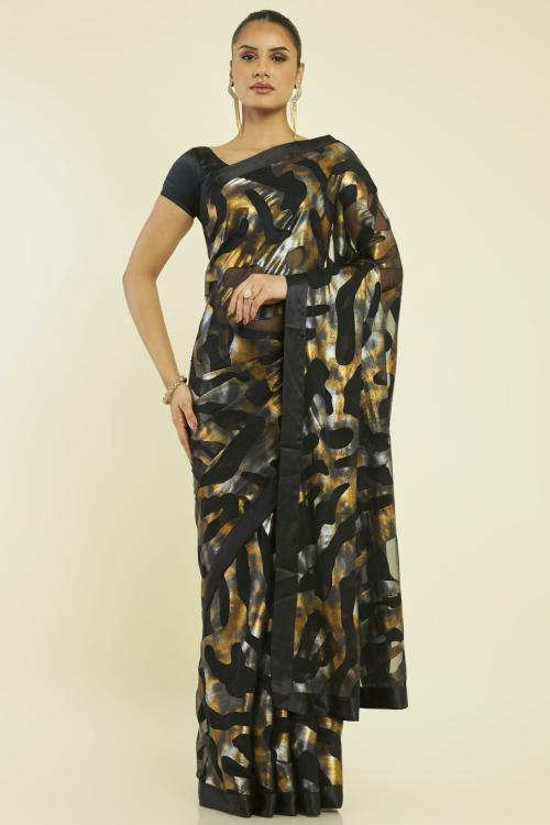 Buy SOCH Women Black Abstract Single Saree (Free Size) Online at Best ...
