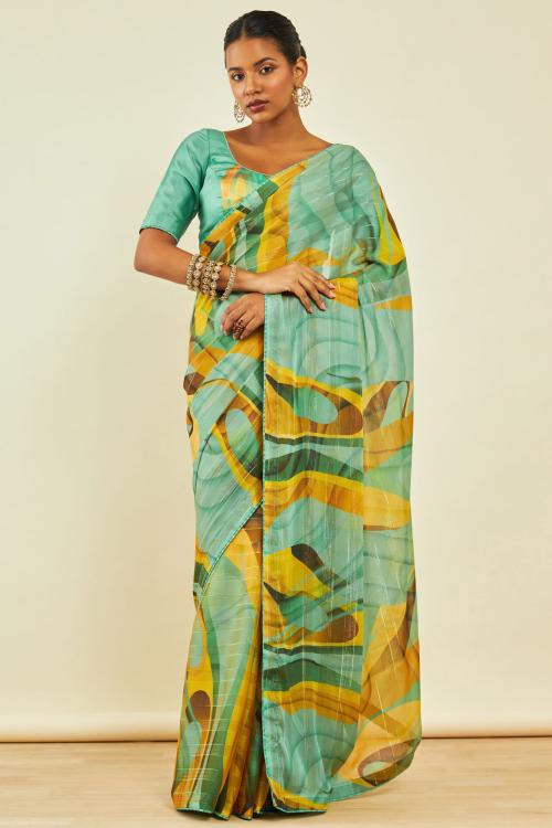 Buy Soch Womens Light Green Chiffon Abstract Print Saree Online at Best ...