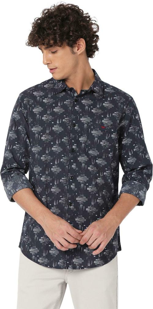 Buy Mufti Navy & White Print Slim Fit Casual Shirt Online at Best ...