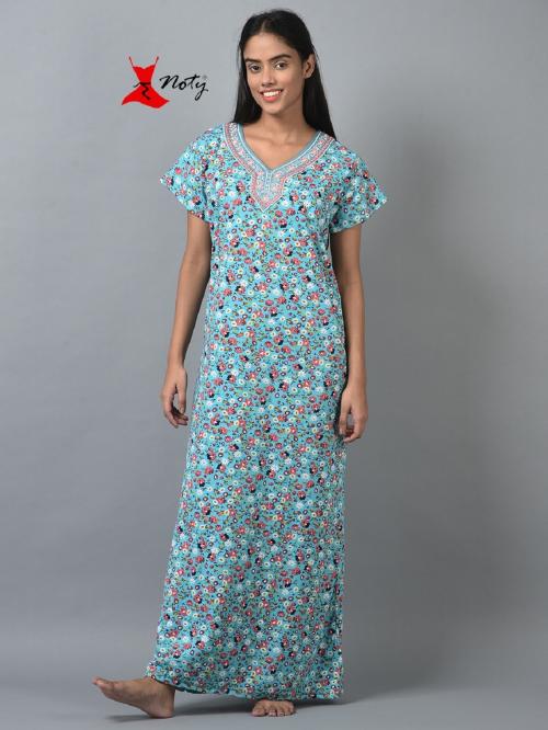 Buy Noty Women's- Nighty/Maxi/Gown- Sinker Cotton Fabric- Floral Print ...