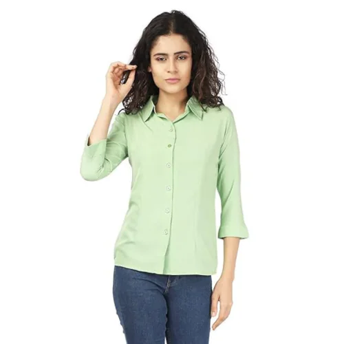 Buy KITIMAT Crepe Stylish Regular 3/4 th Sleeves Casual Shirt for Women ...