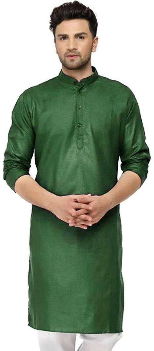 Buy YURIGO WORLD Men Green Cotton Blend Solid Kurta, XL (Pack of 1 ...