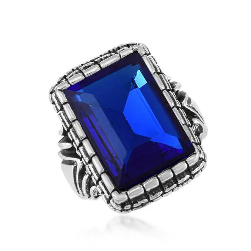 Buy Memoir Brass Antique Oxidised Silverplated Faux Blue Sapphire ...