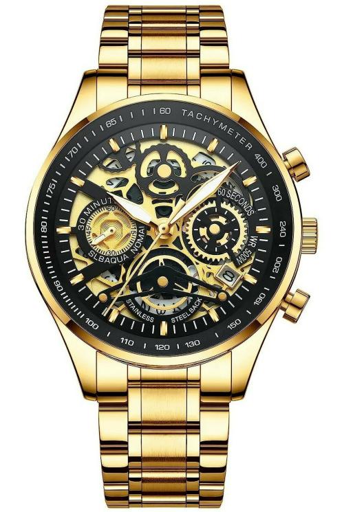 Buy Nibosi Mens Gold Stainless Steel Round Chronograph Watch (Pack of 1 ...