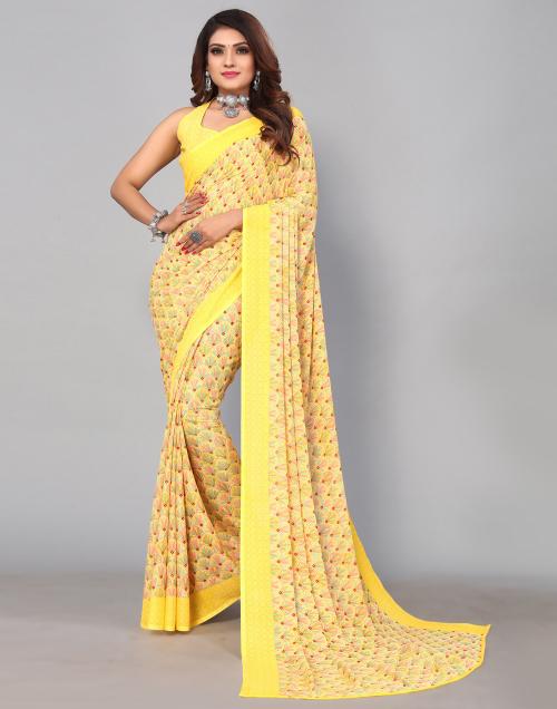 Buy Siril Georgette Yellow Color Saree with Blouse piece | sarees for ...