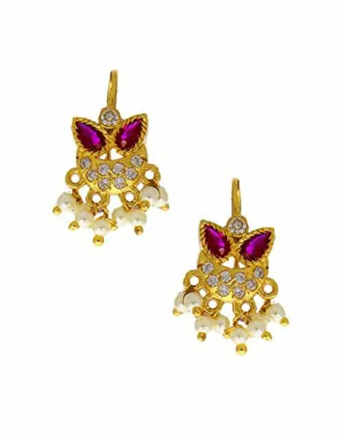 Buy Anuradha Art Jewellery Gold Plated Traditional Earrings Bugadi Pink (Women) Online at Best ...
