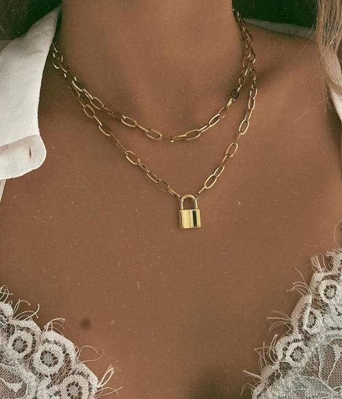 Buy Vembley Gorgeous Gold Plated Layered Chunky Chain Lock Pendant ...