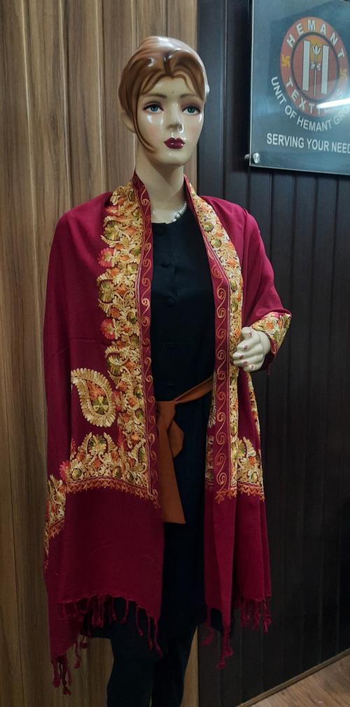 Buy Maroon Color Authentic aari embroidered kashmiri stole , unisex ...