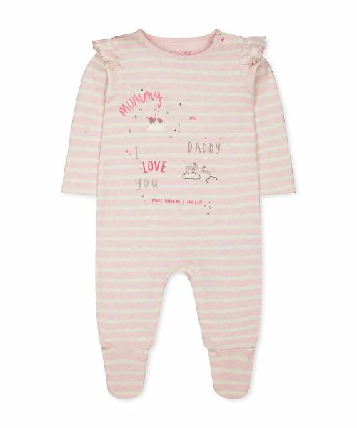 Buy Mothercare Girls Full Sleeves Sleepsuit Stripe And Glitter Text ...