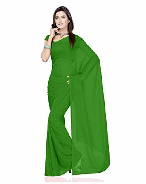 Buy ORRUV Women Green Solid Georgette Saree with Blouse Piece Online at Best Prices in India ...