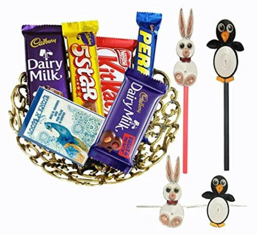 Buy LOOPS N KNOTS Rakhi, Pencil Topper, Platter, Roli and Chocolates ...