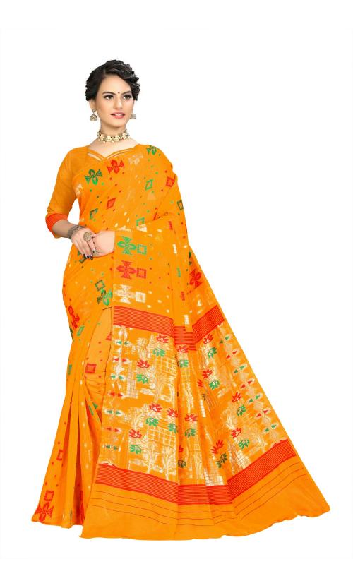 Buy NOPSE Women's Cotton Designer Jamdani Saree (Shruti Yellow) Online ...