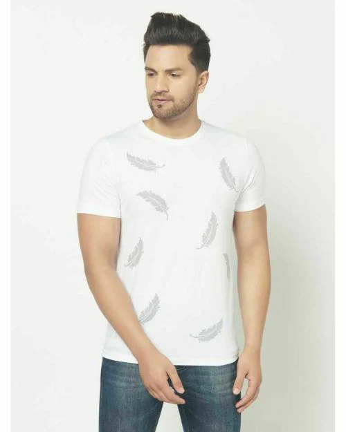 Buy Glito Printed White Half Sleeves Round Neck T-shirts For Men's ...