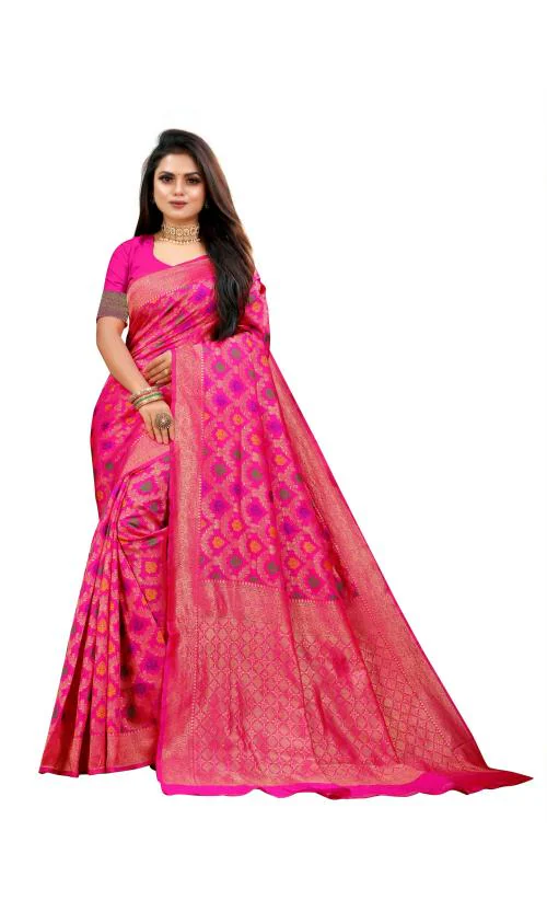 Buy NOPSE Women's Litchi Silk Designer Banarasi Saree (Shree Pink ...
