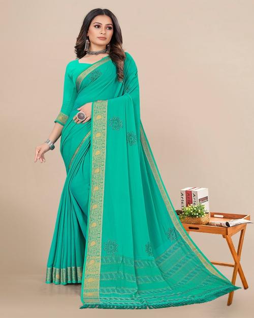 Buy Rekha Maniyar Chiffon Rama Color Solid & StoneWork Saree for Women ...