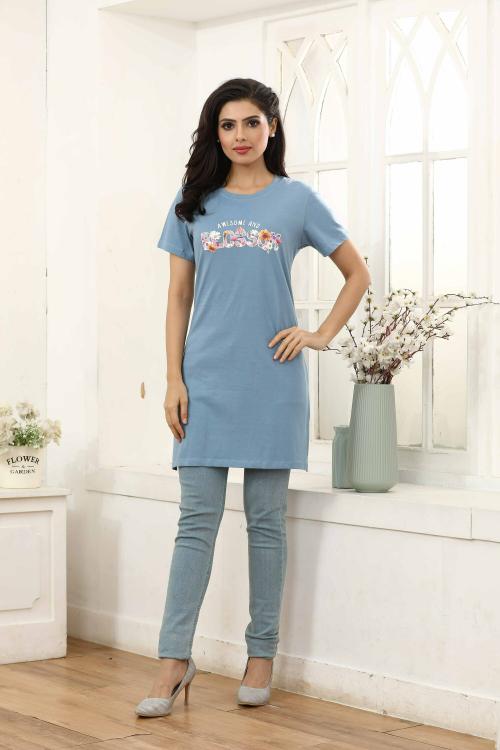 Buy Qlee Women's Cotton Hosiery Long Tshirt XXL Light Blue Online at ...