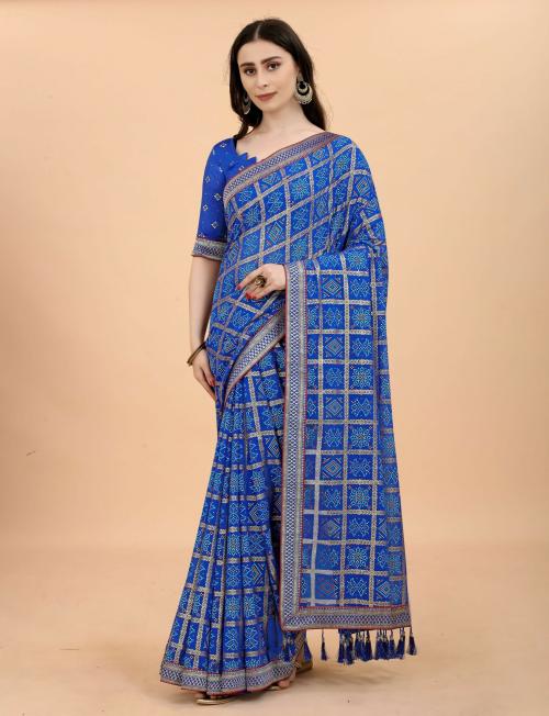 Buy SWIFFIN Most Demanding Art Silk Bandhani Blue Saree For Women/Women ...