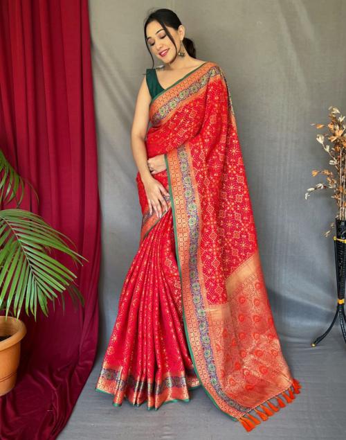 Buy SATRANI Art Silk Red Color Saree with Blouse piece Online at Best ...