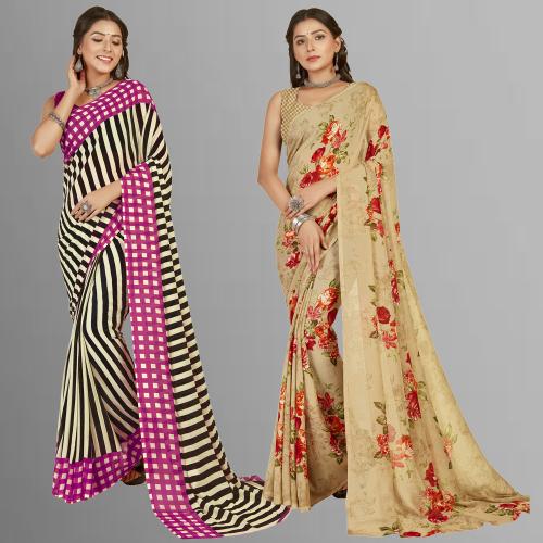 Buy Anand Women Multicolor7 Self Design Pattern Georgette Pack of 2 ...