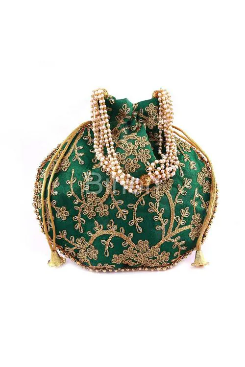 Buy Binori Green Rajasthani Style Royal Clutch Silk Potli Online at ...