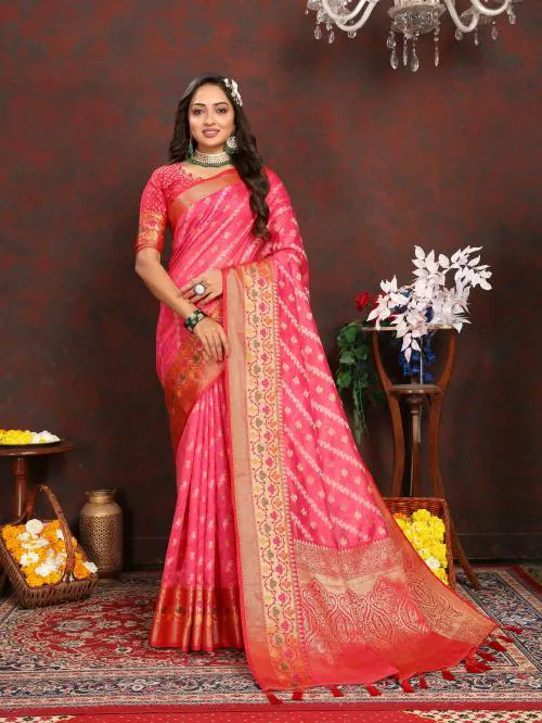 Buy Pheasant Women Organza Silk Woven Design Work GAJRI Color saree ...