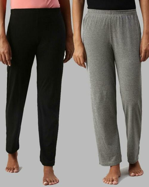 Buy NOTYET BY US Women Grey,Black Solid Cotton Mid Rise Pyjamas (34 ...