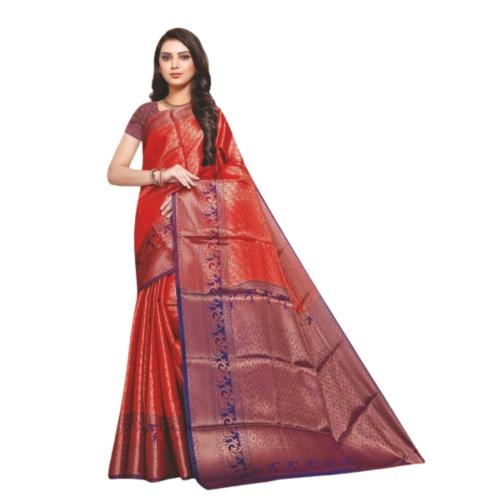 Buy CLOTERI Kanjiwaram Silk saree for women With Blouse Peace Colour ...