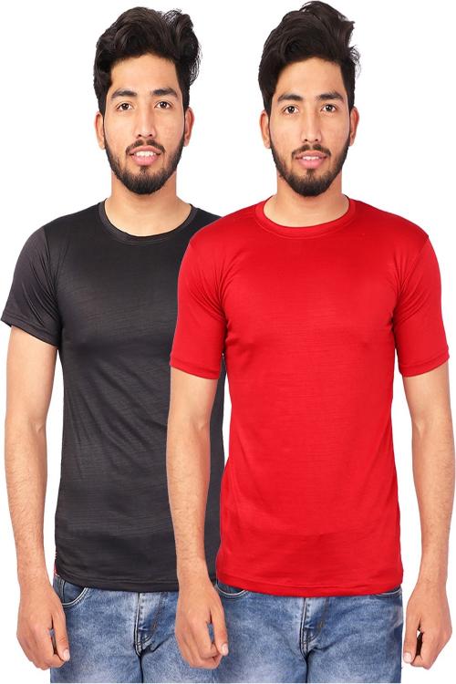 Buy SHIOF Solid Men Round Neck Red, Black T-Shirt For Men Online at ...