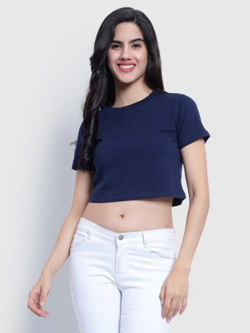 Buy VAP Store Navy Blue Solid Crew Neck Women Crop Top Online at Best ...