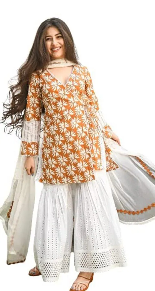 Buy PRIHIT PRESENT Angrakha pattern kurti with lace and tassel details ...