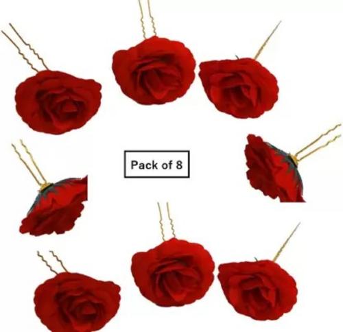 Buy KAIMA Beautiful Rose Flower Bun Pin Hair Juda Red Clips for Women ...