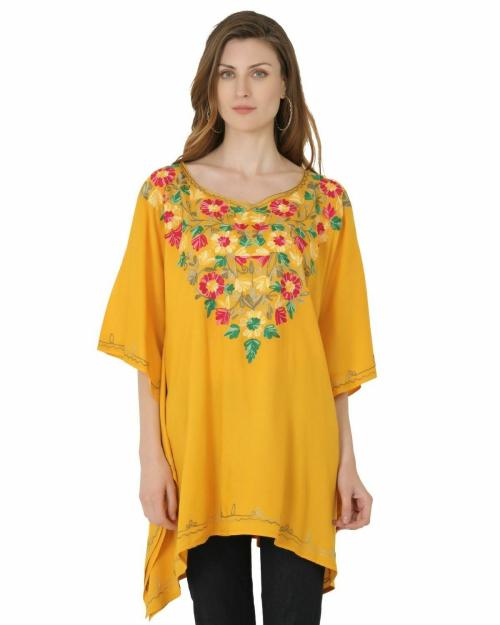 Buy SAAKAA Women's Yellow Embroidery Rayon Kaftan Online at Best Prices ...