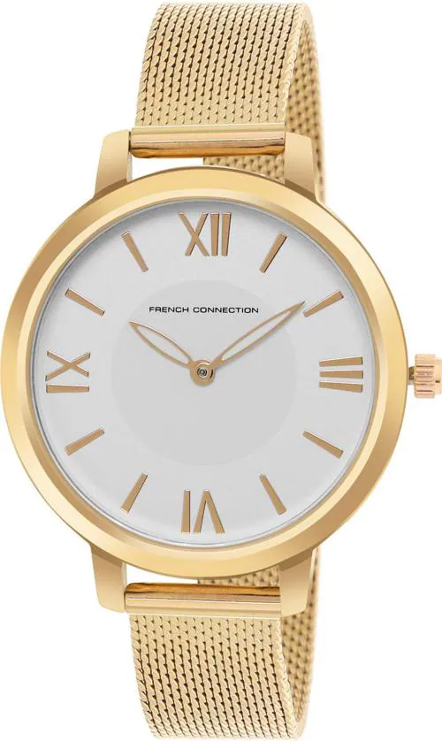 Buy French Connection Analog White Dial Gold Strap Watch For Women ...