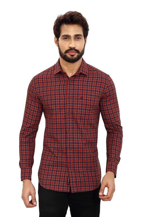 Buy BearBerry Men's Cotton Check-Yarn Dyed Regular fit Full Sleeve Casual Shirt Red (M) Online ...